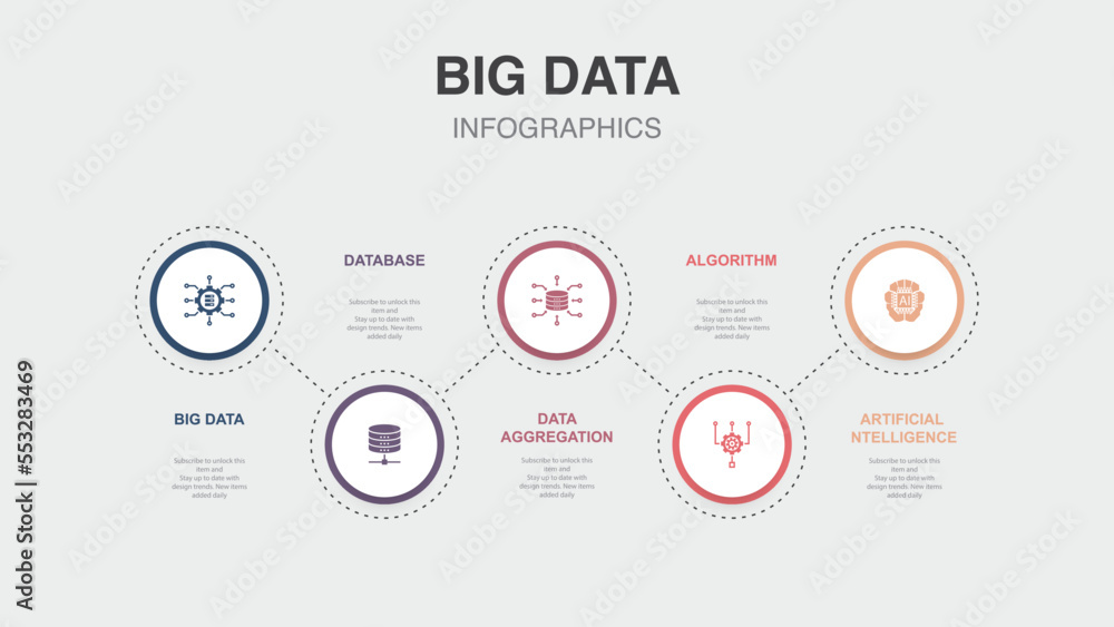 Big Data Database Data Aggregation Algorithm Artificial Intelligence Icons Infographic