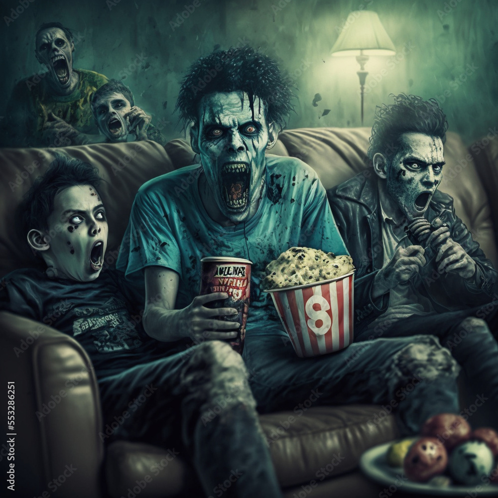 Zombies watching a movie, eating popcorn, Generative AI, Generative, AI ...