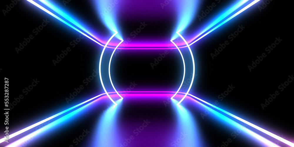3D abstract background with neon lights. neon tunnel .space ...