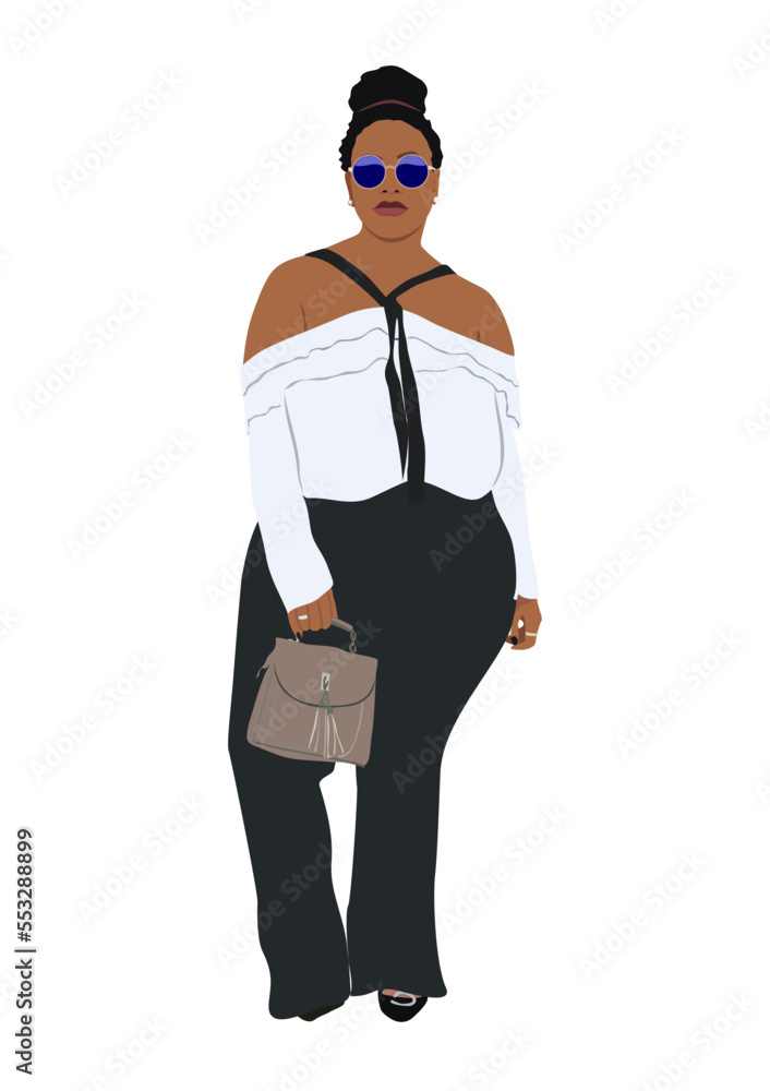 Stylish curvy black woman in smart casual office look. Plus size ...