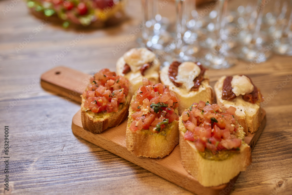 Different types of canapes on buffet table. Stock Photo | Adobe Stock