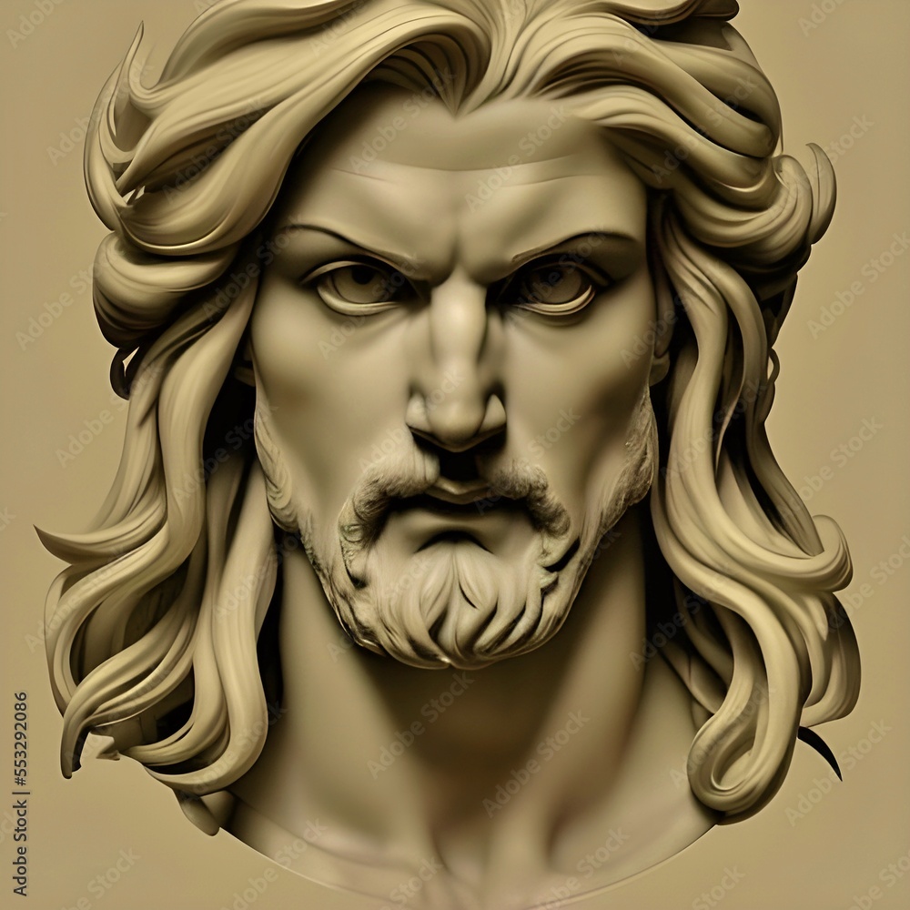 Generative AI image featuring a white marble statue bust of a handsome ...