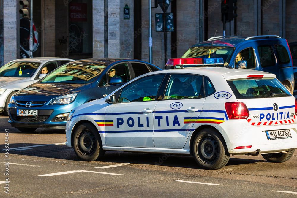 Romanian Police Car (Politia Rutiera) in Bucharest traffic, Romania ...