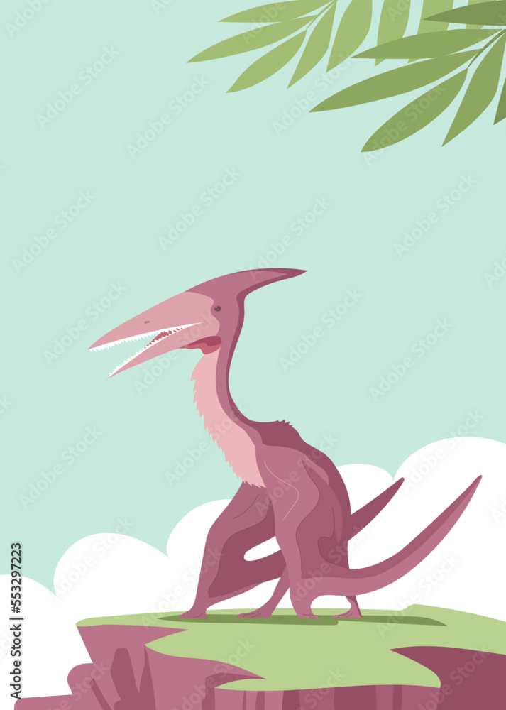 Ancient flying large pangolin pterosaur on top of a rock. Predatory ...