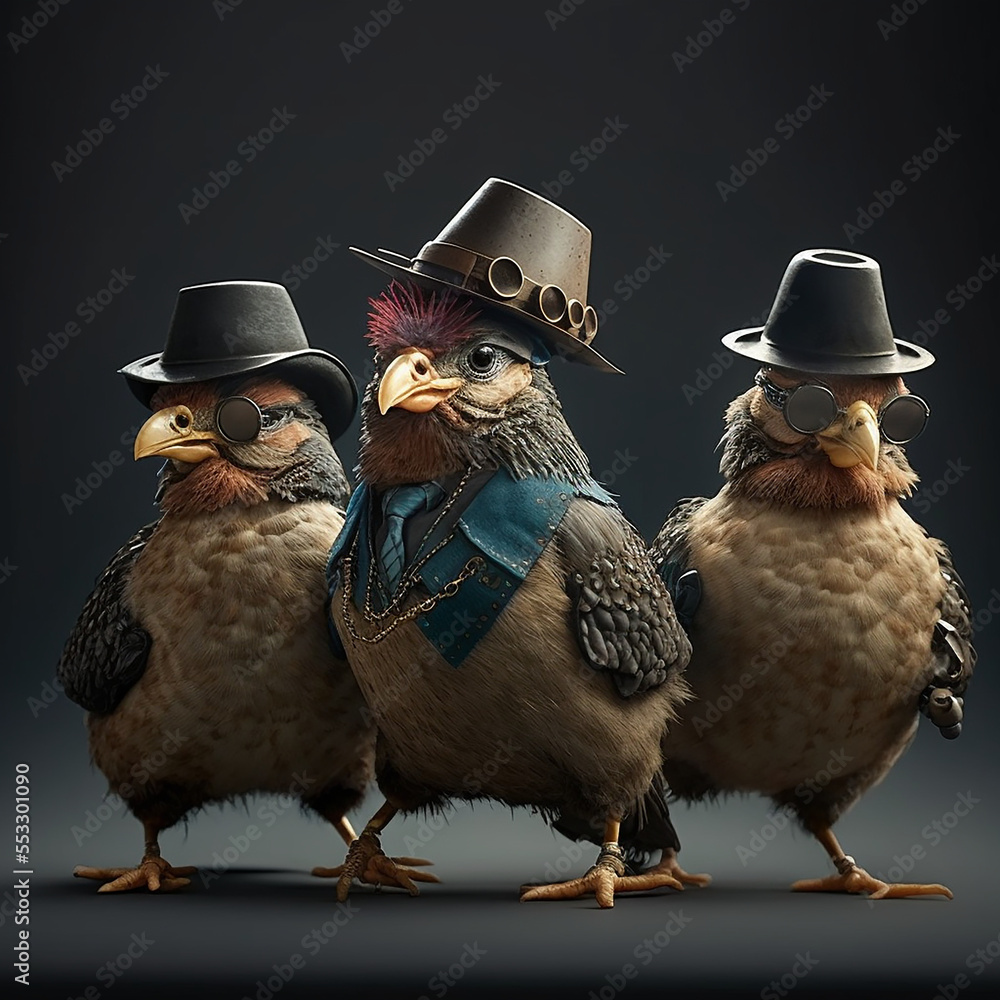 Ai generated dapper dressed mafia gangster chickens. Created using ai ...