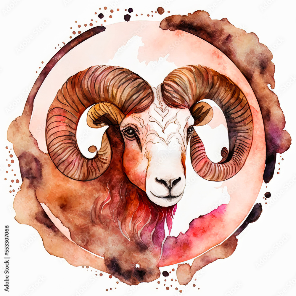 Aries zodiac sign in soft pastel color, in a circle, on a white ...