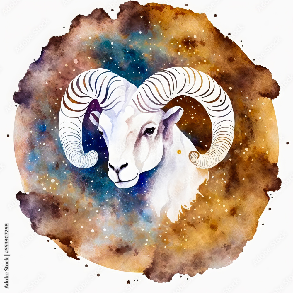 A dainty pastel-hued circular icon of the astrological sign of Aries on ...