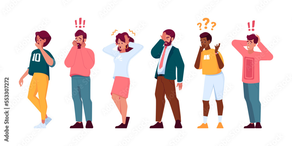 Set of Amazed, Surprised and Shocked People. Young Men and Women with ...