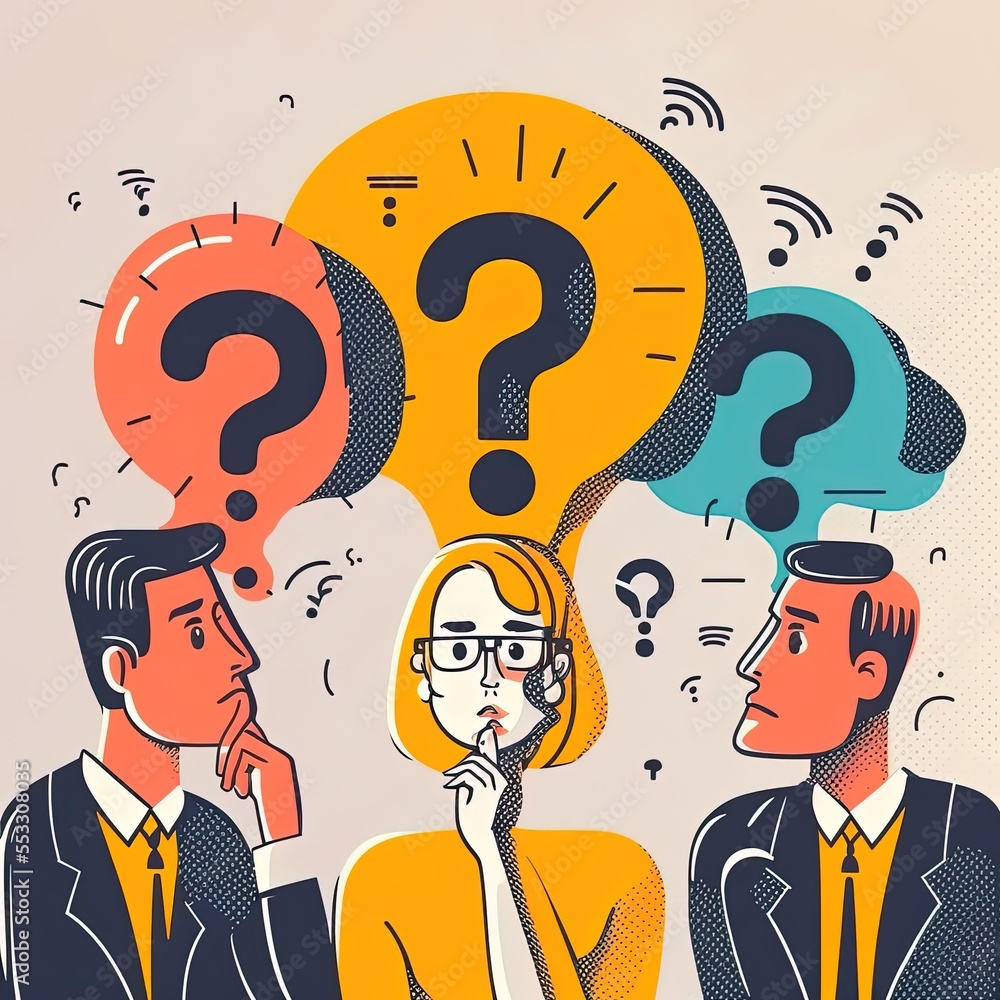 Question. Group of talking people with speech bubbles and giant ...