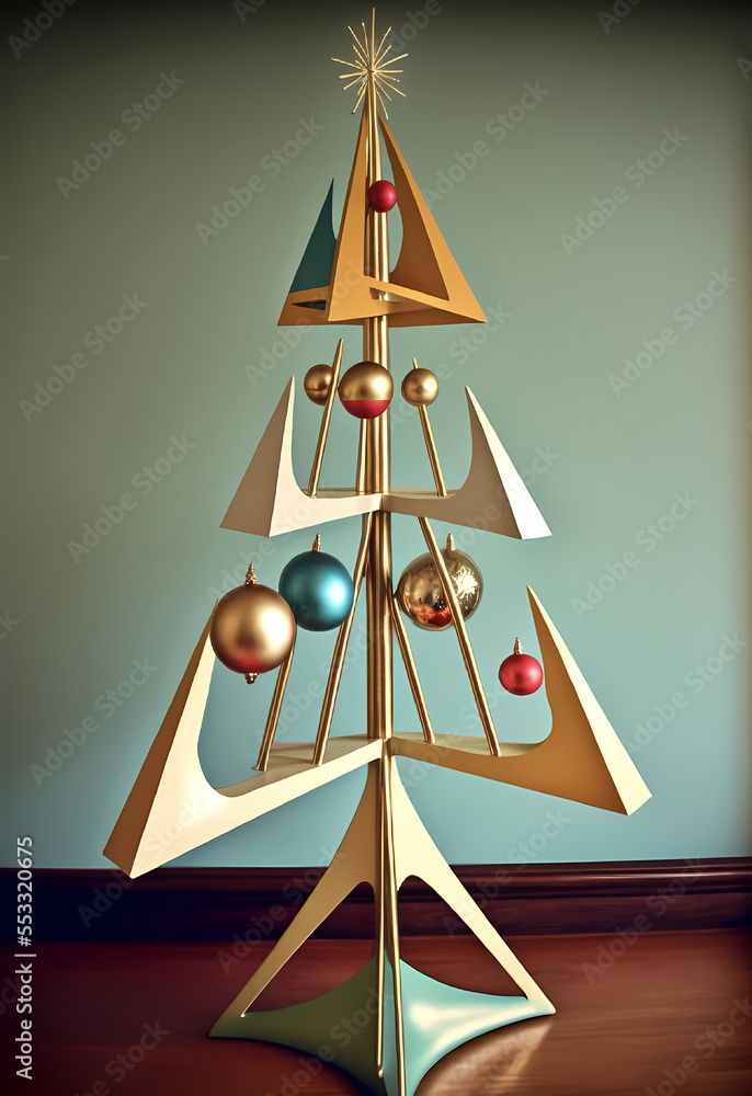 Isolated Metal Mid-Century Modern Aluminum Christmas Tree. (Digital ...