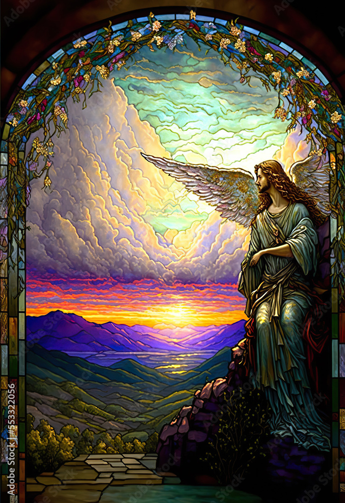 Spiritual illustration christianity heaven landscape stained glass ...