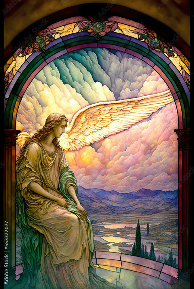 Spiritual illustration christianity heaven landscape stained glass ...