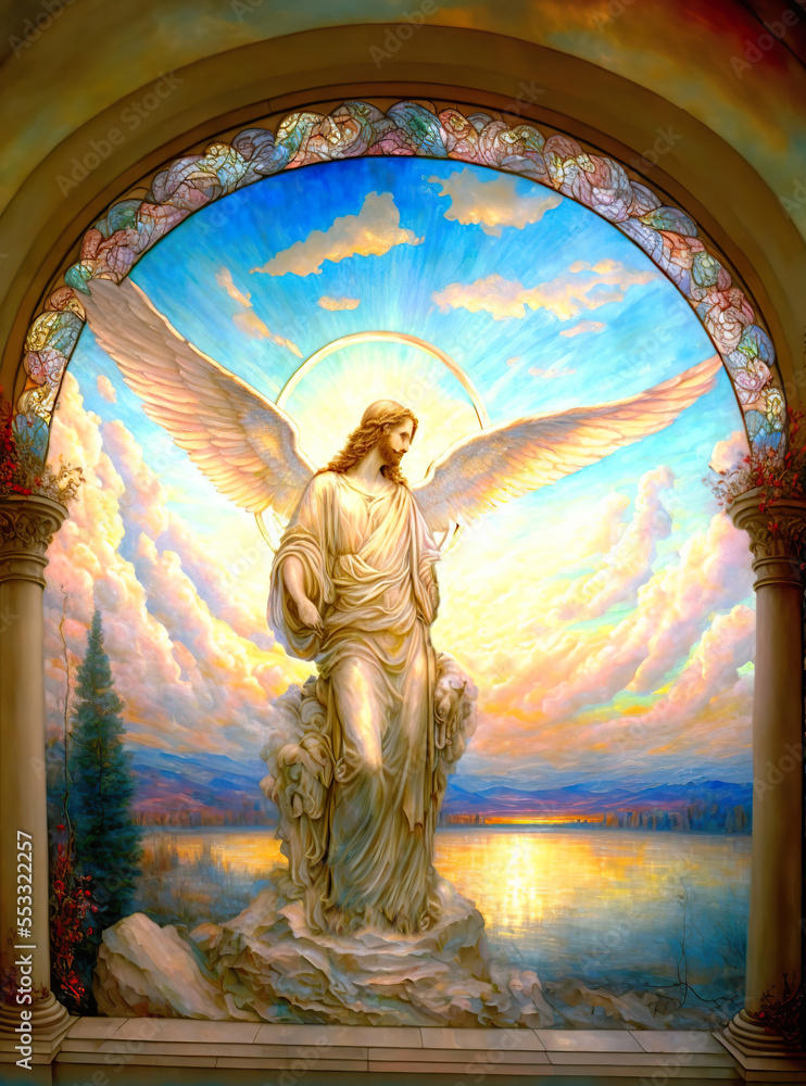 Spiritual illustration christianity heaven landscape stained glass ...