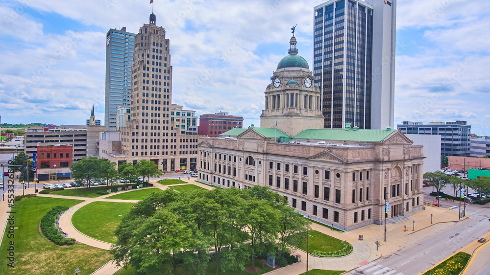 Fort Wayne Allen County downtown courthouse aerial in city Stock Photo ...