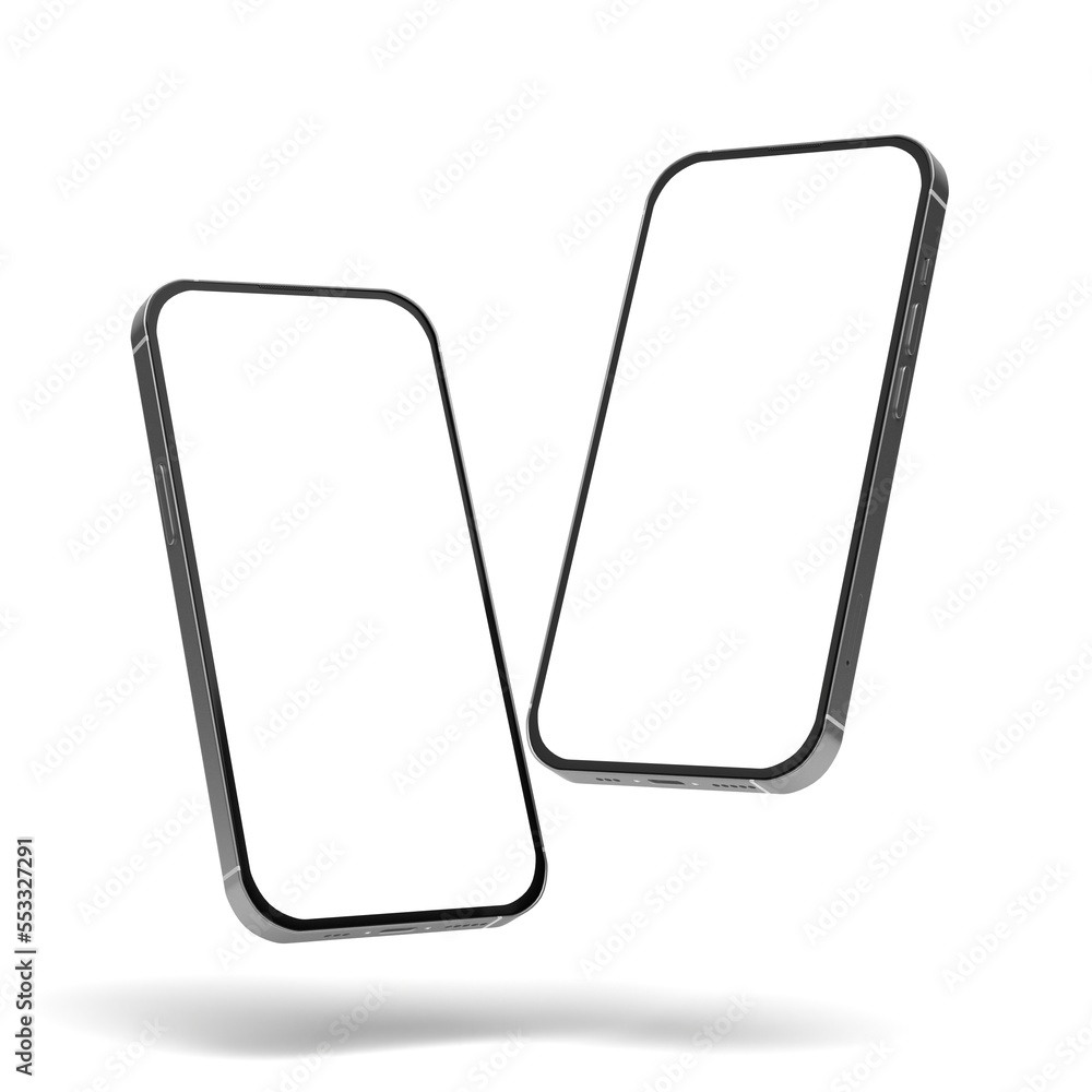 3d render of two 2 smartphone illustrations with a realistic stylized ...