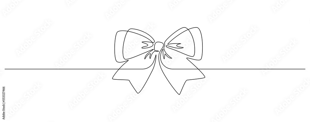 One continuous line drawing of gift ribbon bow. Christmas and birthday ...