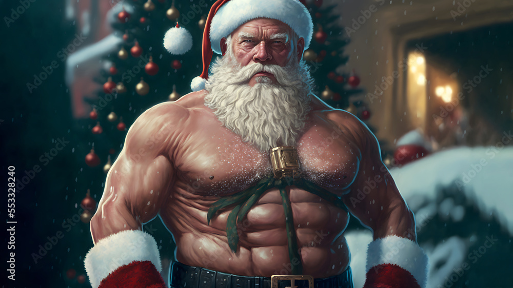 Caucasian Santa Claus as gorgeous body builder, neural network ...