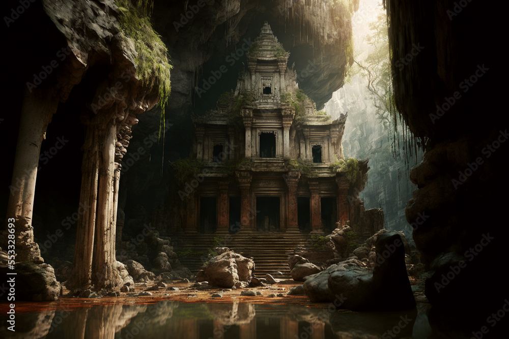 Generative AI illustration of ancient temple ruins Stock Illustration ...