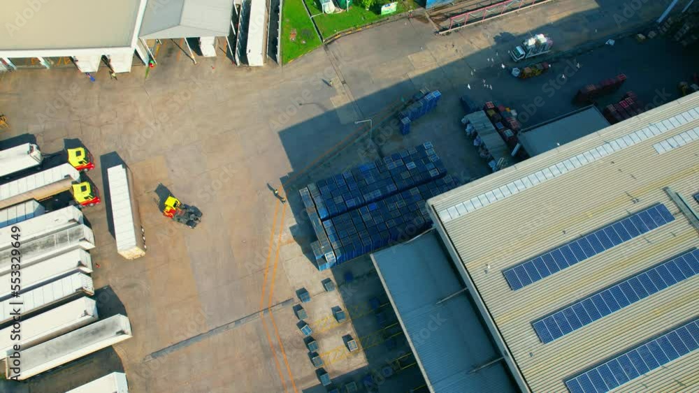 4K : Many of Semi-trailer trucks stand at the distribution center ...