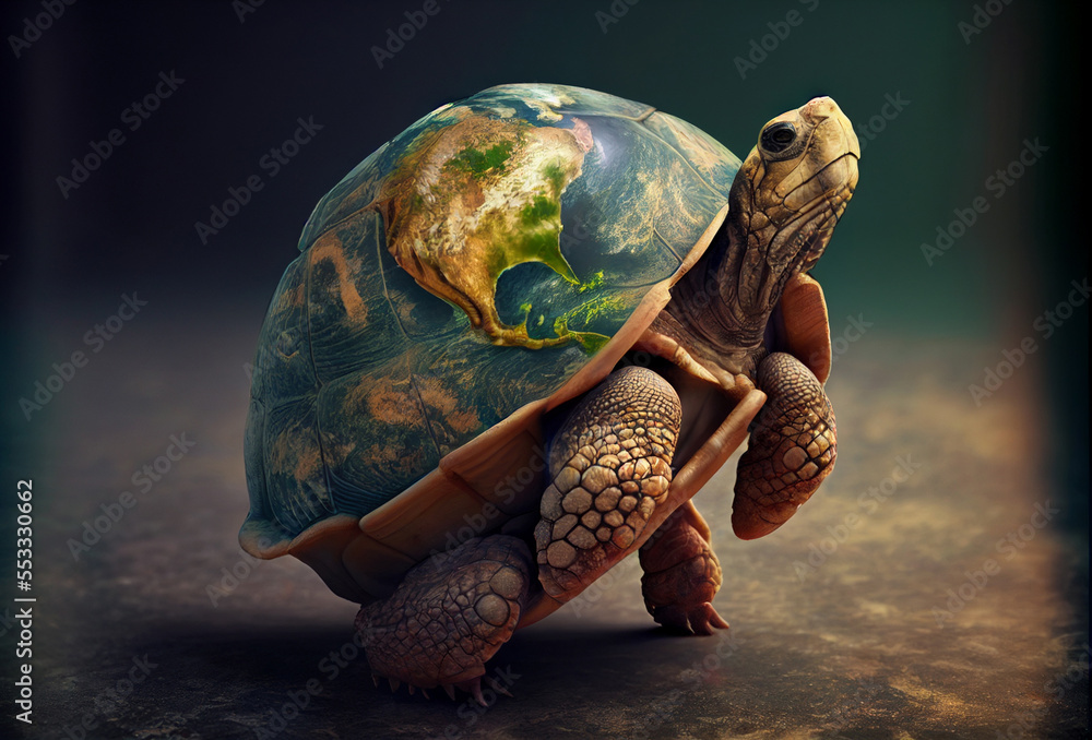 World Turtle ancient myth concept with giant tortoise supporting planet ...