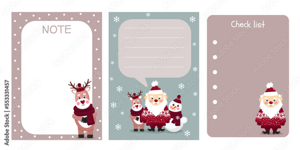 Notes, To Do, Check list decorated templates. Christmas notes with ...