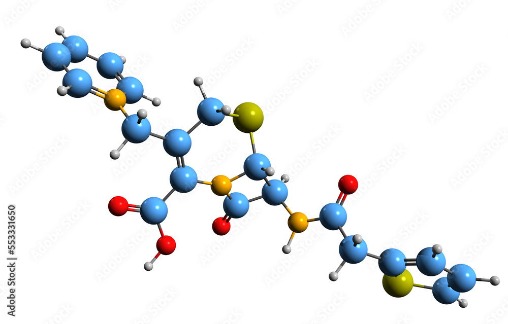 3D image of Cephaloridine skeletal formula - molecular chemical ...