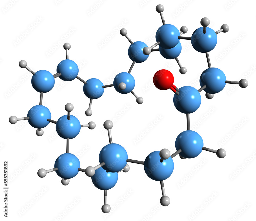 3D image of Civetone skeletal formula - molecular chemical structure of ...
