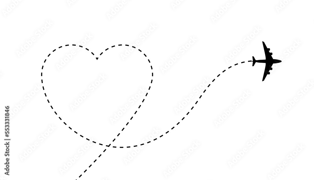 Airplane heart path route shape travel vector destination journey ...