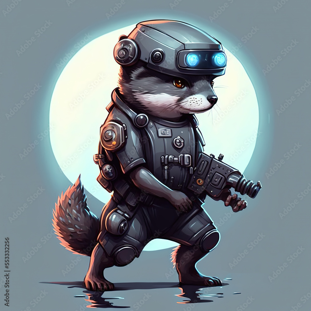 Concept art. Character design. Anthropomorphic otter cyborg, mechanical ...