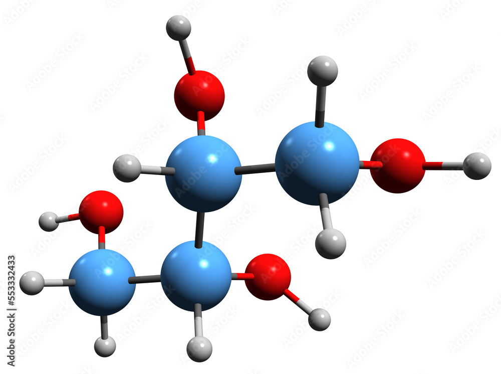 3D image of Erythritol skeletal formula - molecular chemical structure ...