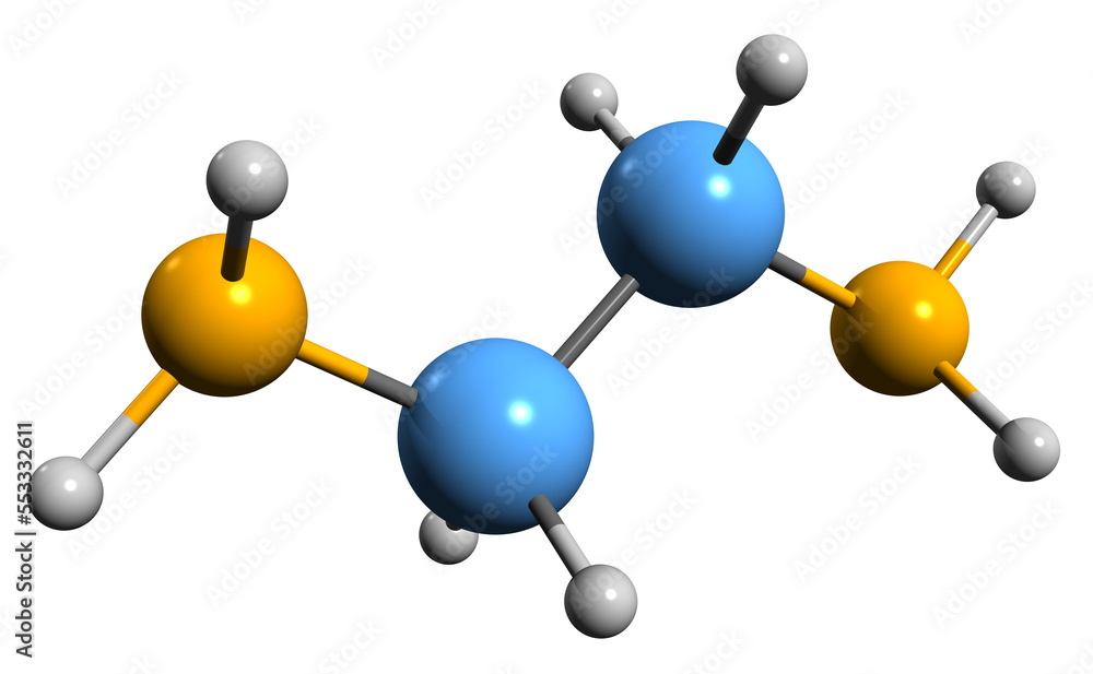 3D image of Ethylenediamine skeletal formula - molecular chemical ...