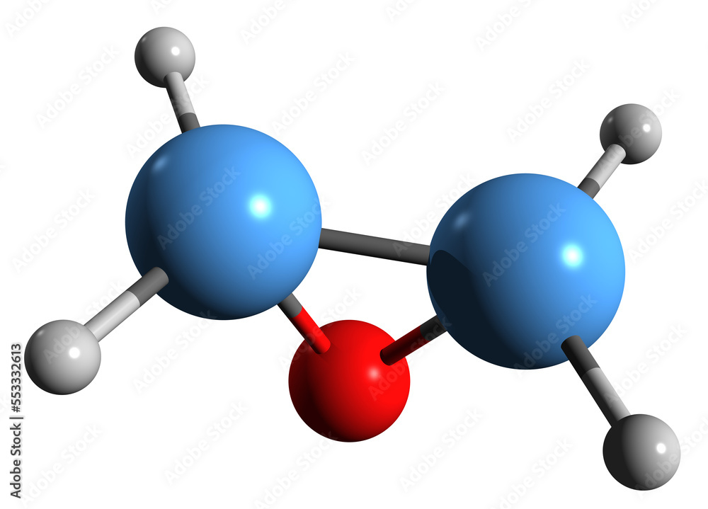 3D image of Ethylene oxide skeletal formula - molecular chemical ...