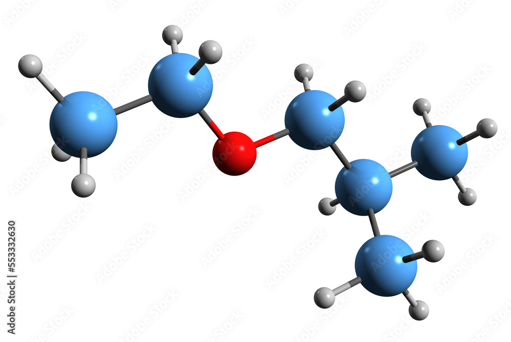 3D image of isobutyl ethyl ether skeletal formula - molecular chemical ...