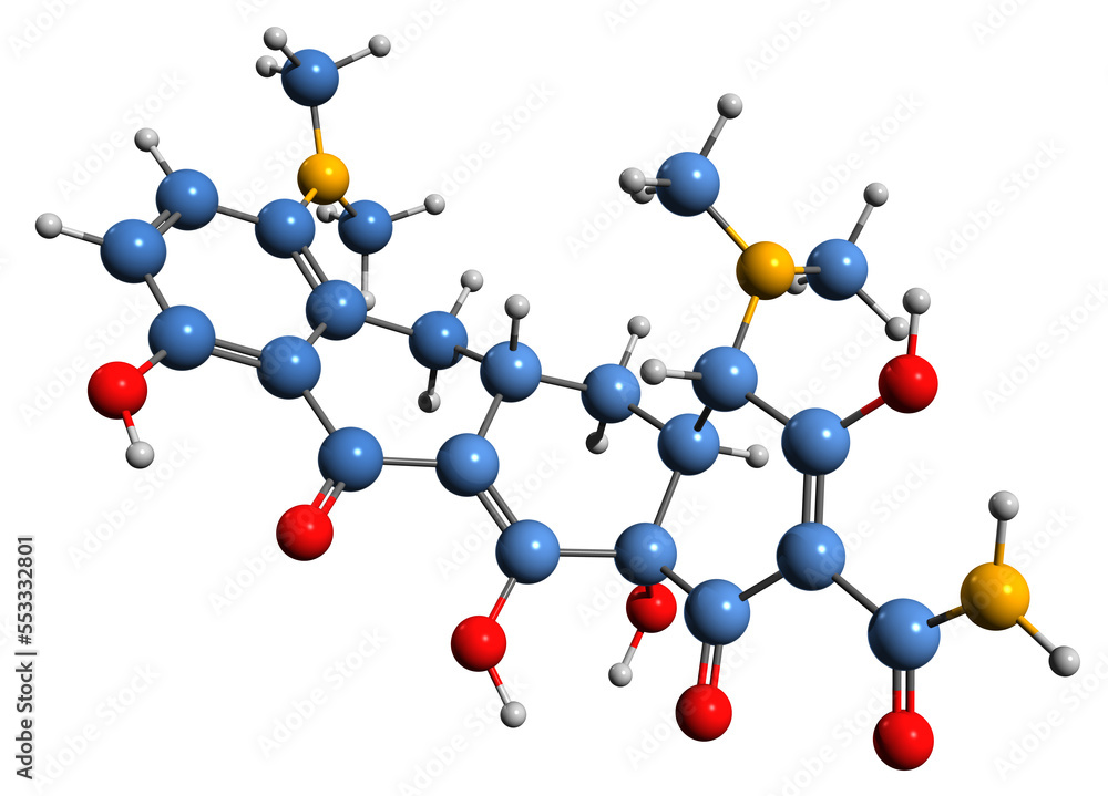 3D image of Minocycline skeletal formula - molecular chemical structure ...