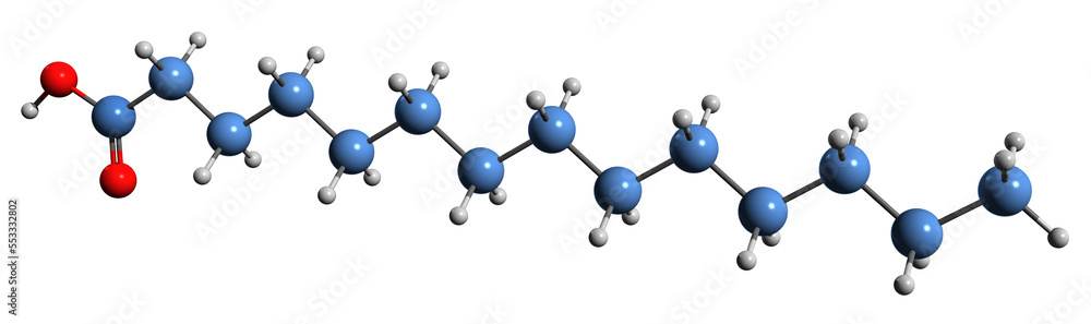 3D image of Myristic acid skeletal formula - molecular chemical ...