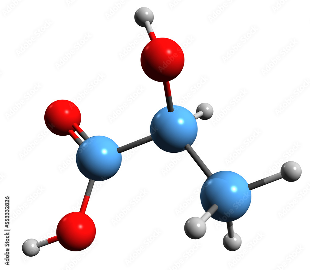 3D image of Lactic acid skeletal formula - molecular chemical structure ...