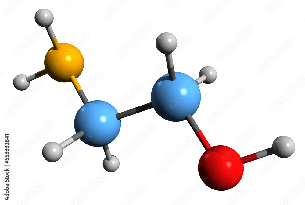 3D image of Ethanolamine skeletal formula - molecular chemical ...