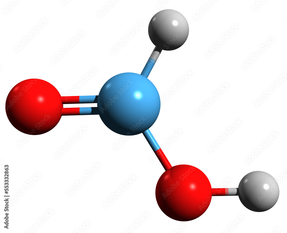 3D image of Formic acid skeletal formula - molecular chemical structure ...