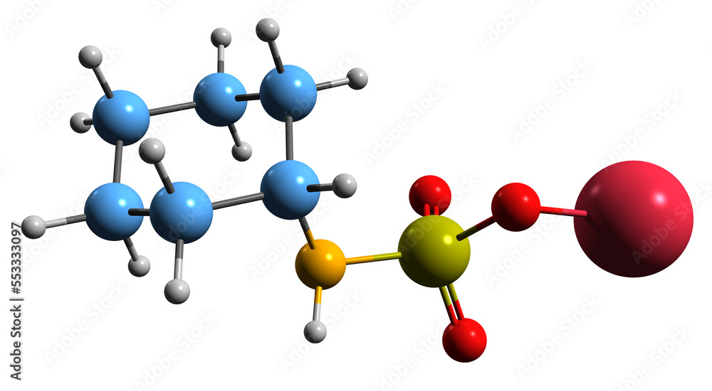 3D image of sodium cyclamate skeletal formula - molecular chemical ...