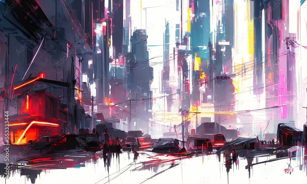 City street sci-fi fantasy illustration conceptual dystopian style ...