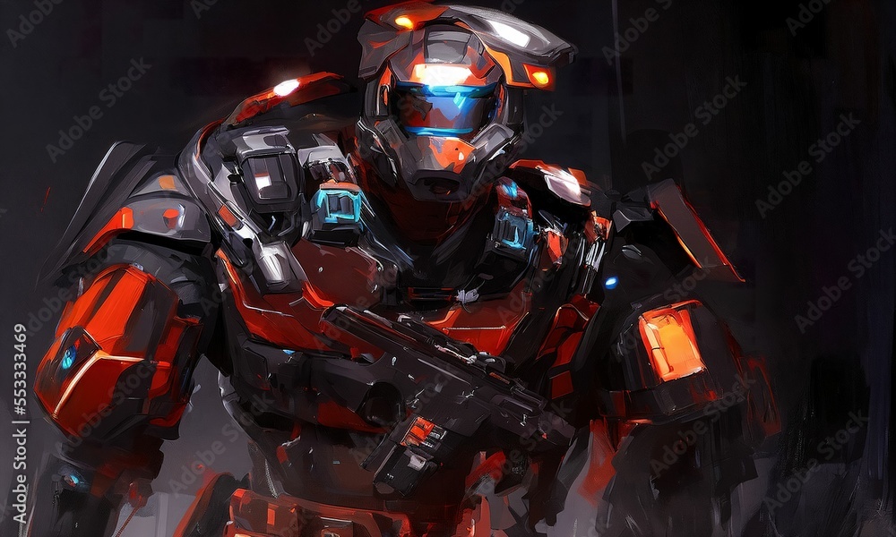 Mech soldier sci-fi fantasy illustration conceptual dystopian style ...