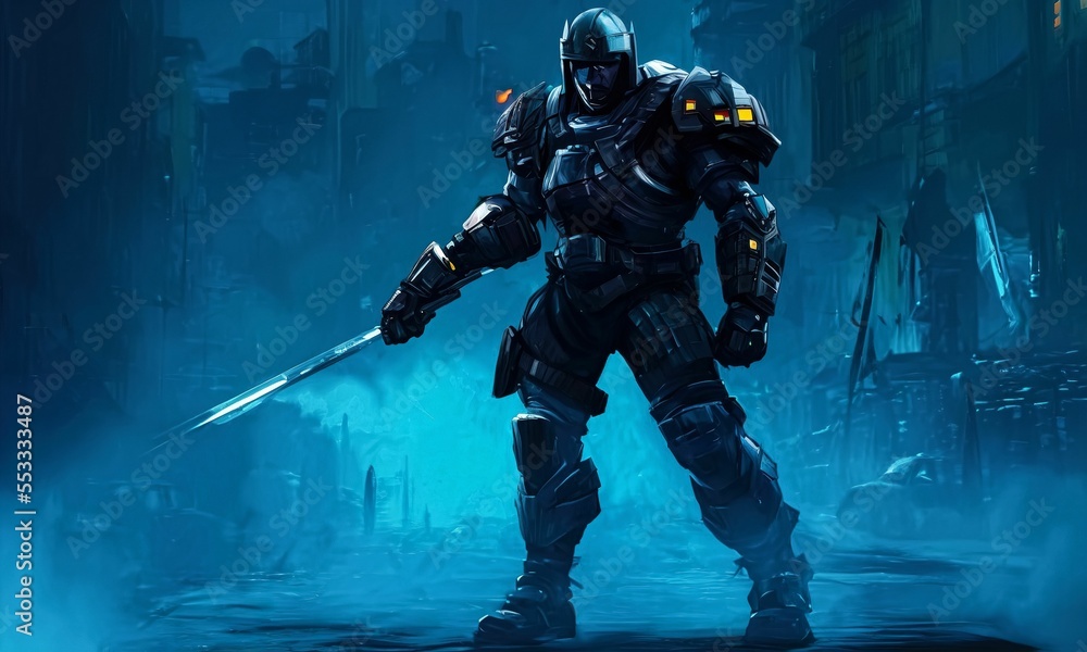 Mech warrior sci-fi fantasy illustration conceptual dystopian style ...