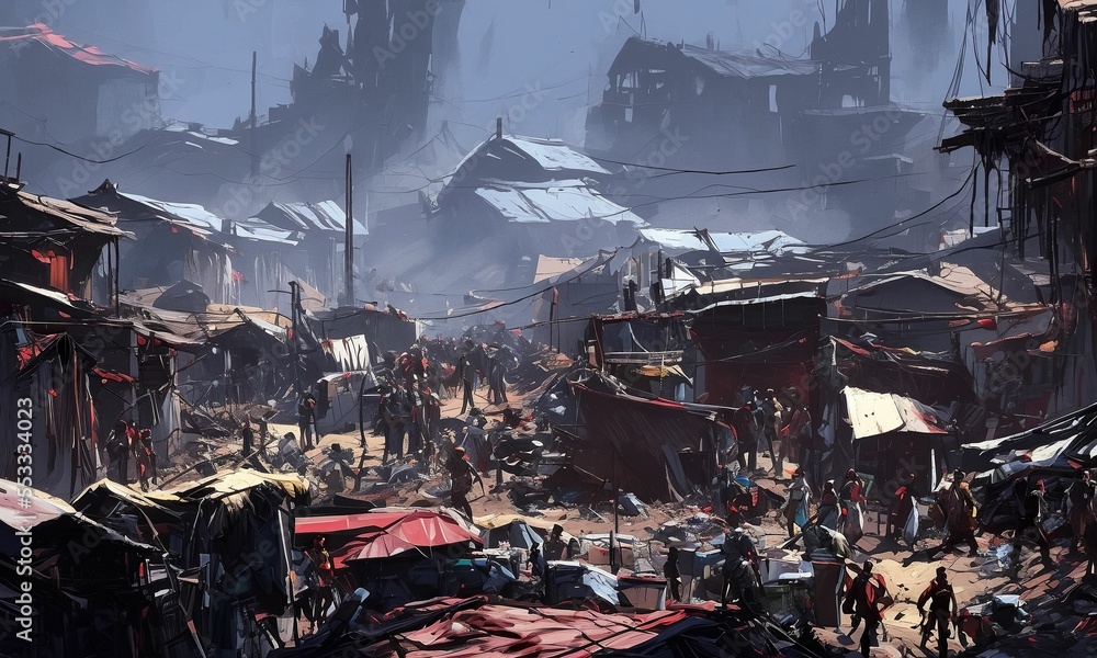 Slums sci-fi fantasy illustration conceptual dystopian style scene ...