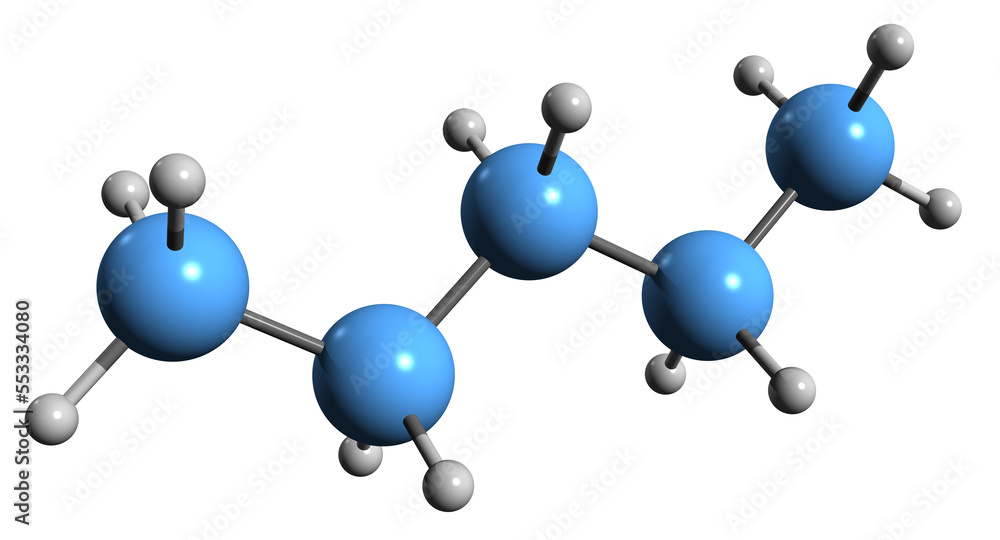 3D image of Pentane skeletal formula - molecular chemical structure of ...