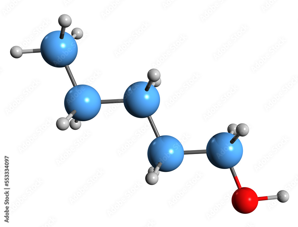 3D image of Amyl alcohol skeletal formula - molecular chemical ...