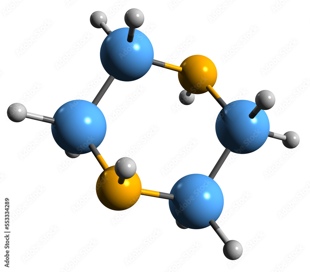 3D image of Piperazine skeletal formula - molecular chemical structure ...