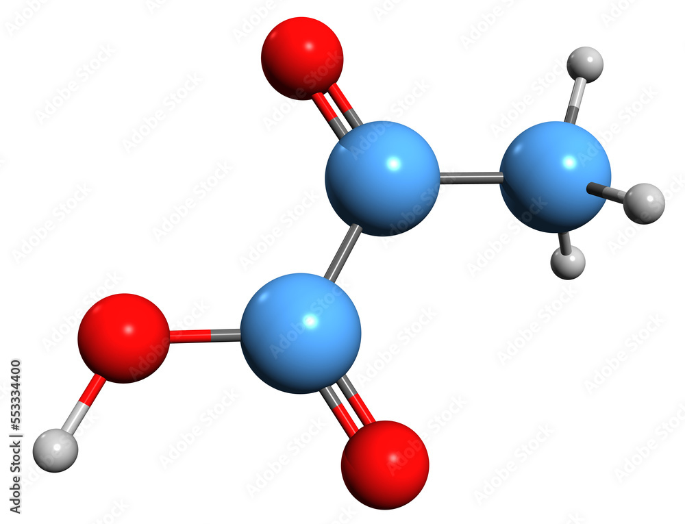 3D image of Pyruvic acid skeletal formula - molecular chemical ...