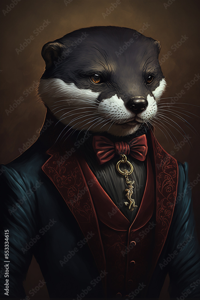 Digital art. Character design concept. Anthropomorphic otter dressed up ...