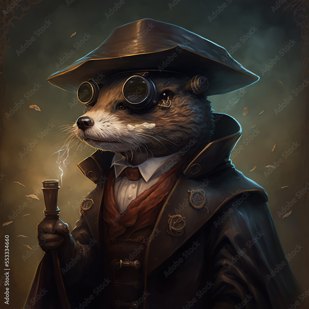 Digital illustration. Character design. Anthropomorphic otter dressed ...