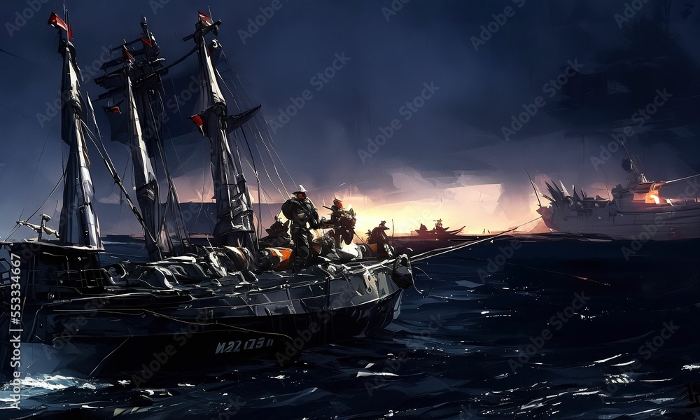 Boat sci-fi fantasy illustration conceptual dystopian style scene ...